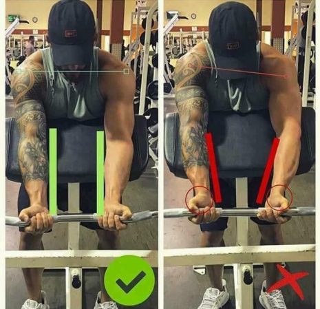 correct position of the arms when lifting the bicep