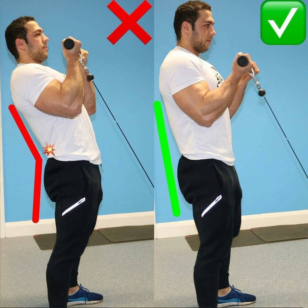 the correct thrust position of the block from below to the bicep