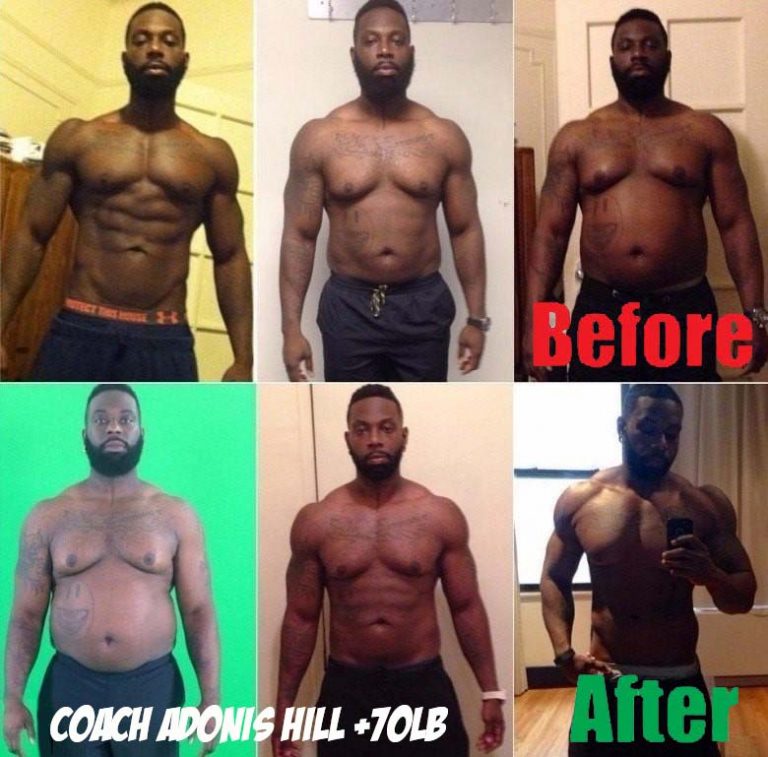 Coach Adonis Hill Weight Gain +70lb to Motivate Client to Lose Weight